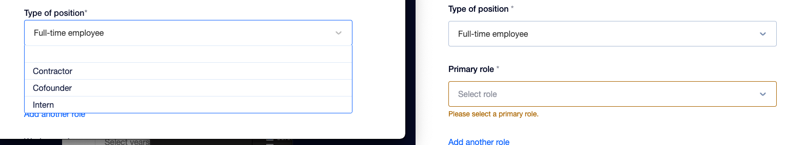 [RBC] Onboarding - Type of position - "Full time" option appears white ...