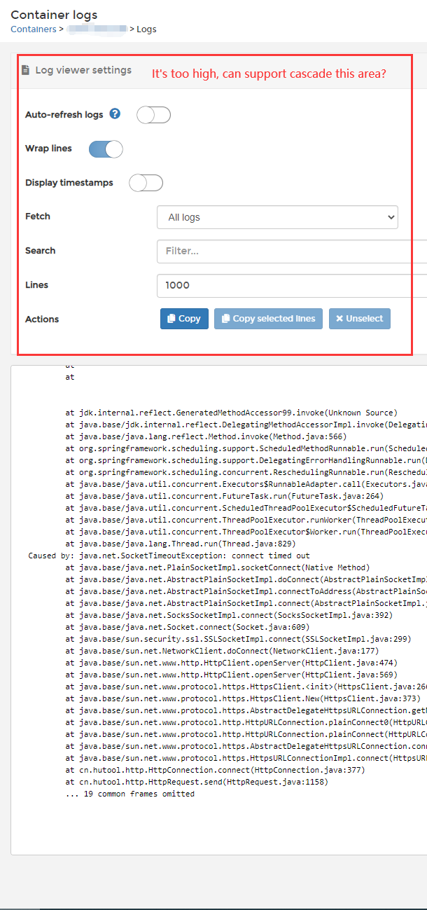 Log viewer settings is a little high, can support fold/collapse this area? · Issue #5549 ...