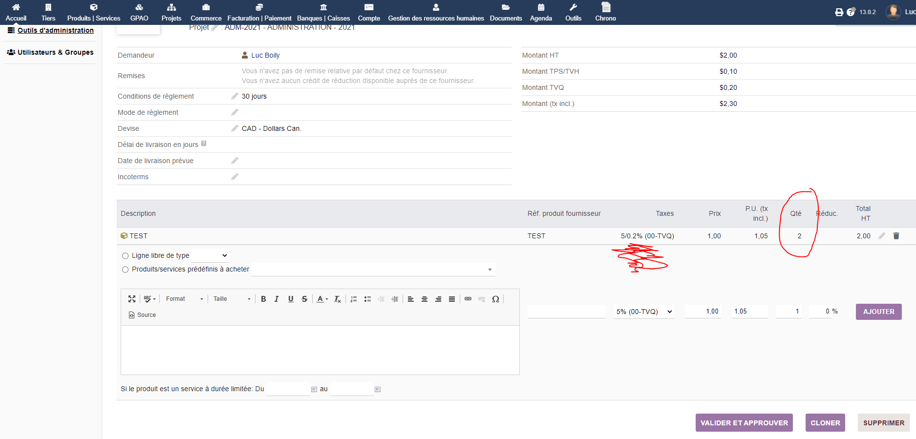 Problème de taxe - commande fournisseur / tax problem - purchase order · Issue #18898 · Dolibarr ...