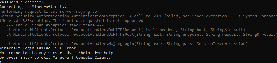 [BUG] Mojang account: SSL error unable to sign in · Issue #1780 · MCCTeam/Minecraft-Console ...