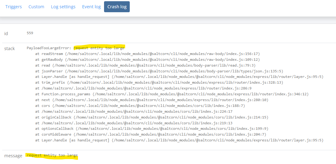 Save Error-request entity too large · Issue #1798 · saltcorn/saltcorn · GitHub