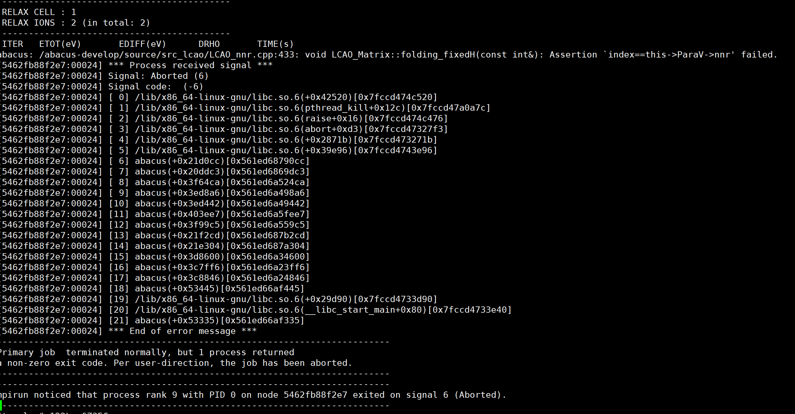 Aborted when doing cell-relax with LCAO basis · Issue #1053 · deepmodeling/abacus-develop · GitHub