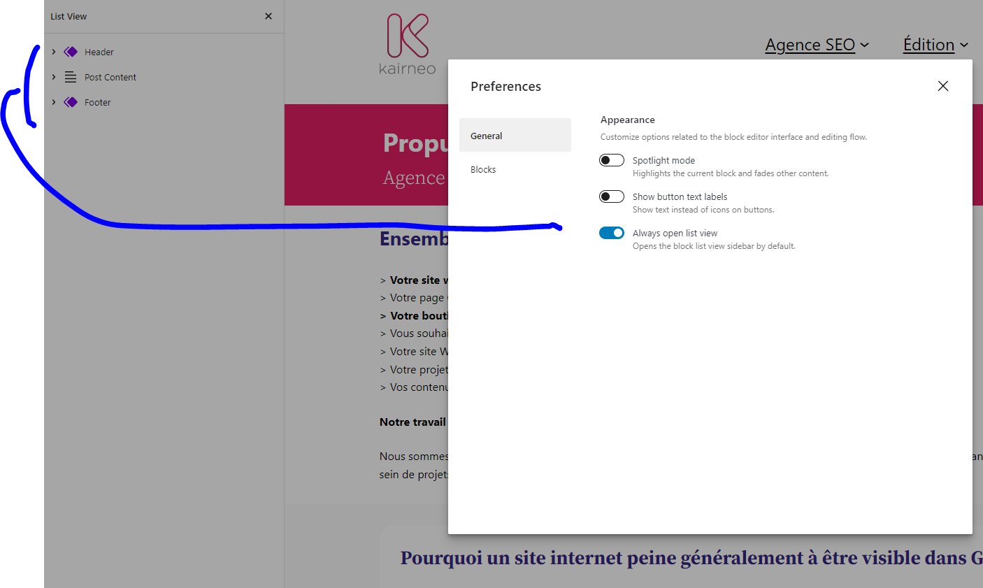 Site Editor: Always Open List View preference possible regression · Issue #47449 · WordPress ...