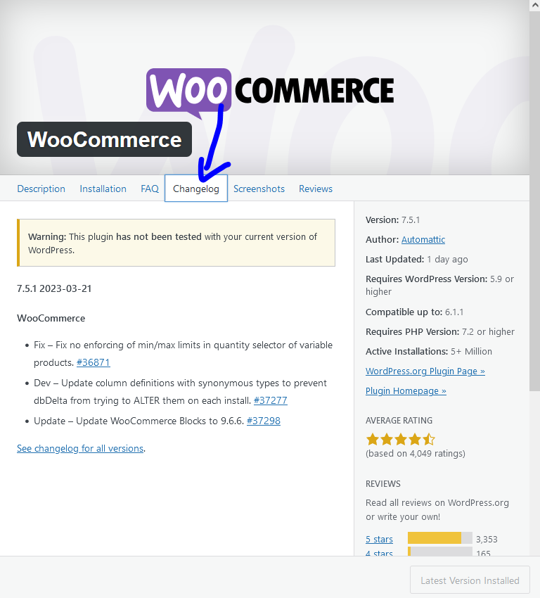 WP updater > wrong url to changelog · Issue #37346 · woocommerce/woocommerce · GitHub
