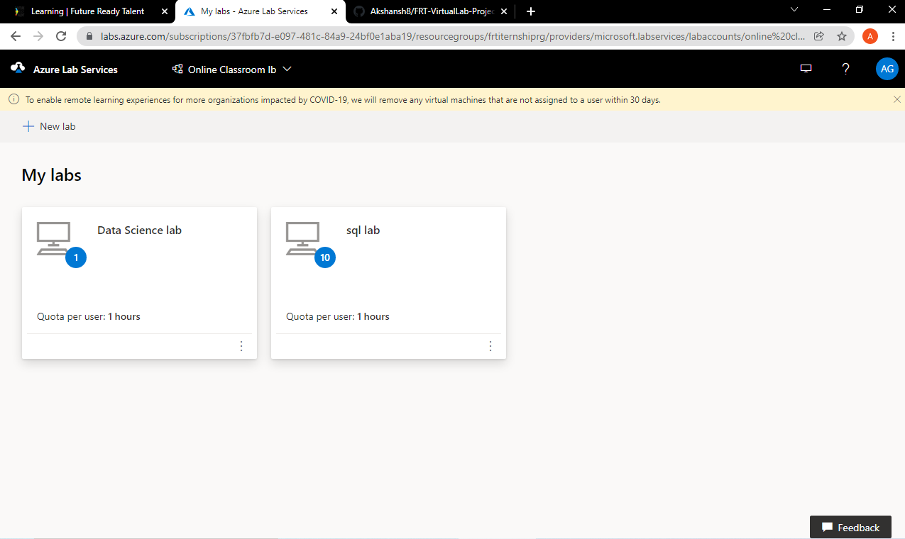 GitHub - Akshansh8/FRT-VirtualLab-Project: Virtual Lab using azure lab service