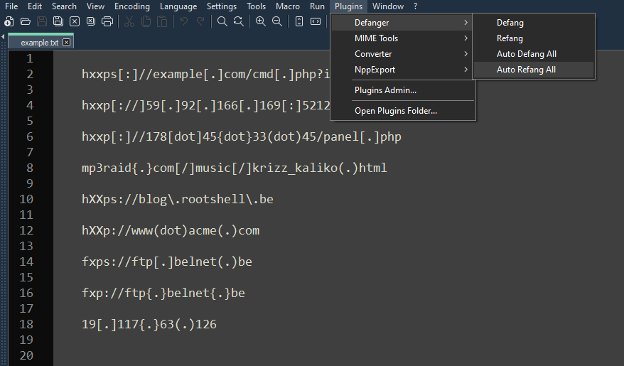 GitHub - 0x4427/Defanger: Defanger is a Notepad++ plugin that defangs/refangs malicious IOCs.