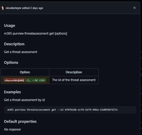 New command: purview threatassessment get · Issue #4427 · pnp/cli-microsoft365 · GitHub