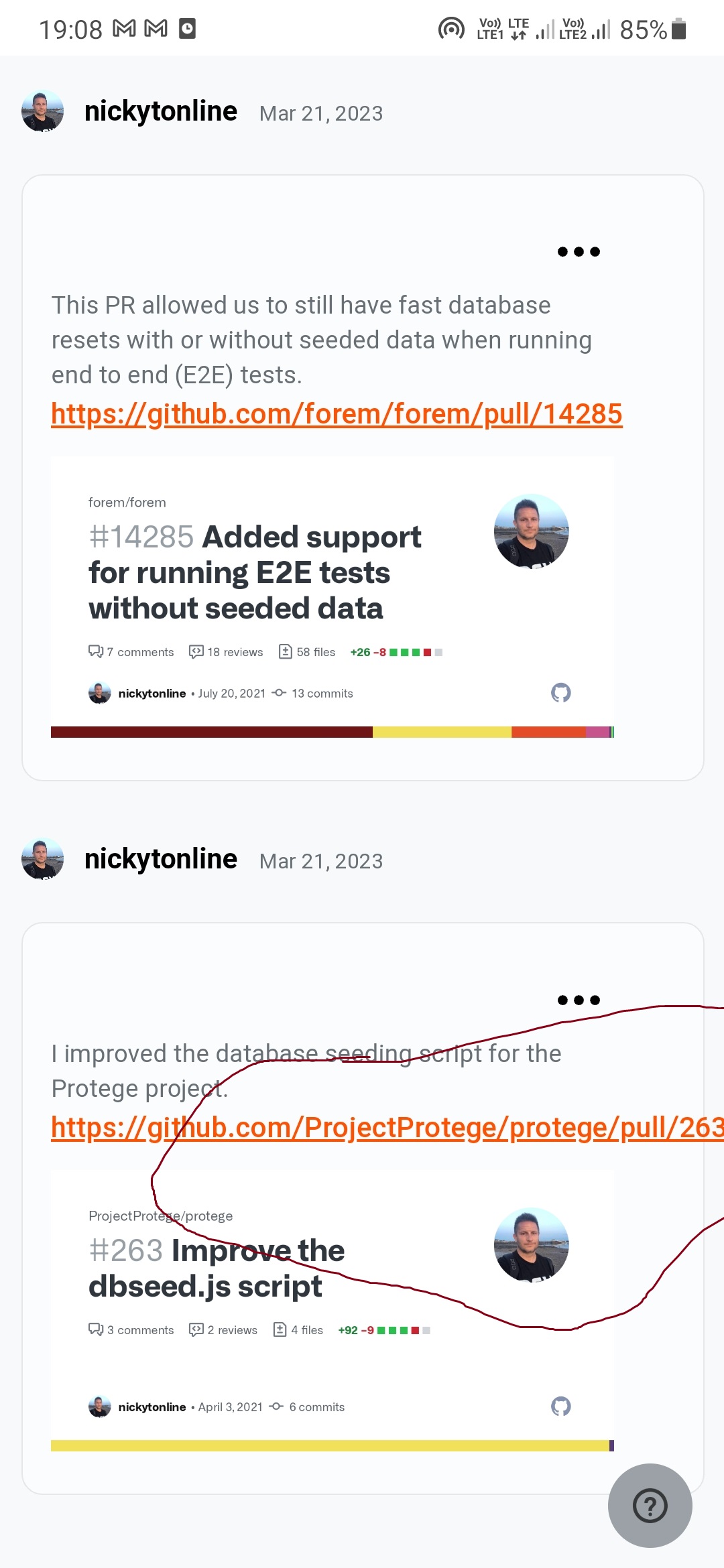 Under mobile mode Github link under Highlights are not properly inside card if link is longer ...