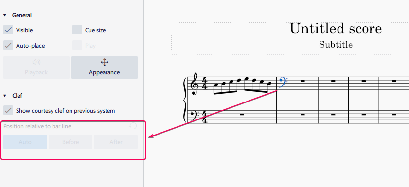 Position relative to barline for clef disabled when opening in musescore 4.1.0 nightly · Issue ...