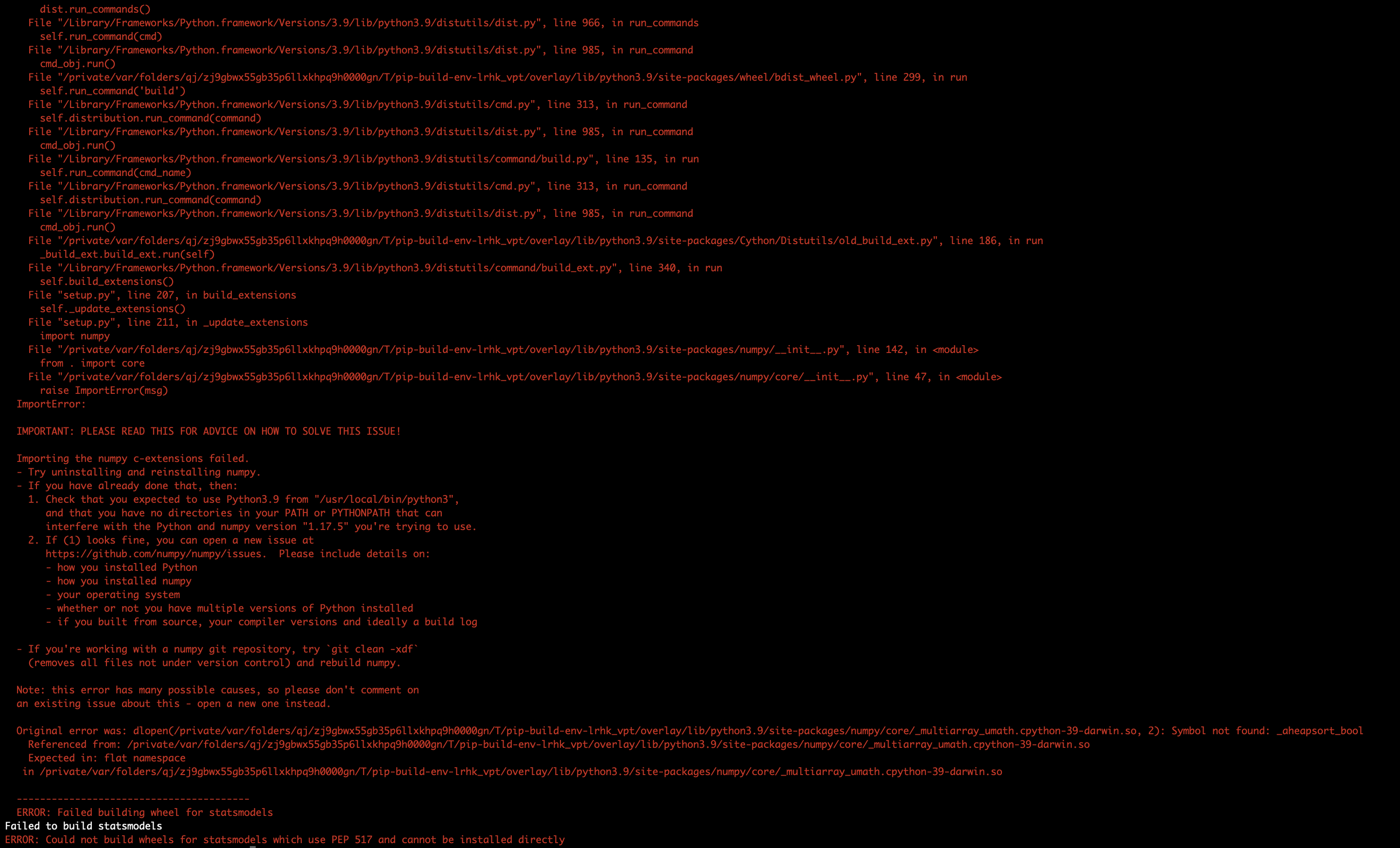 Unable to install statsmodels on Python 3.9 on OSX ( Mojave ) · Issue #7626 · statsmodels ...