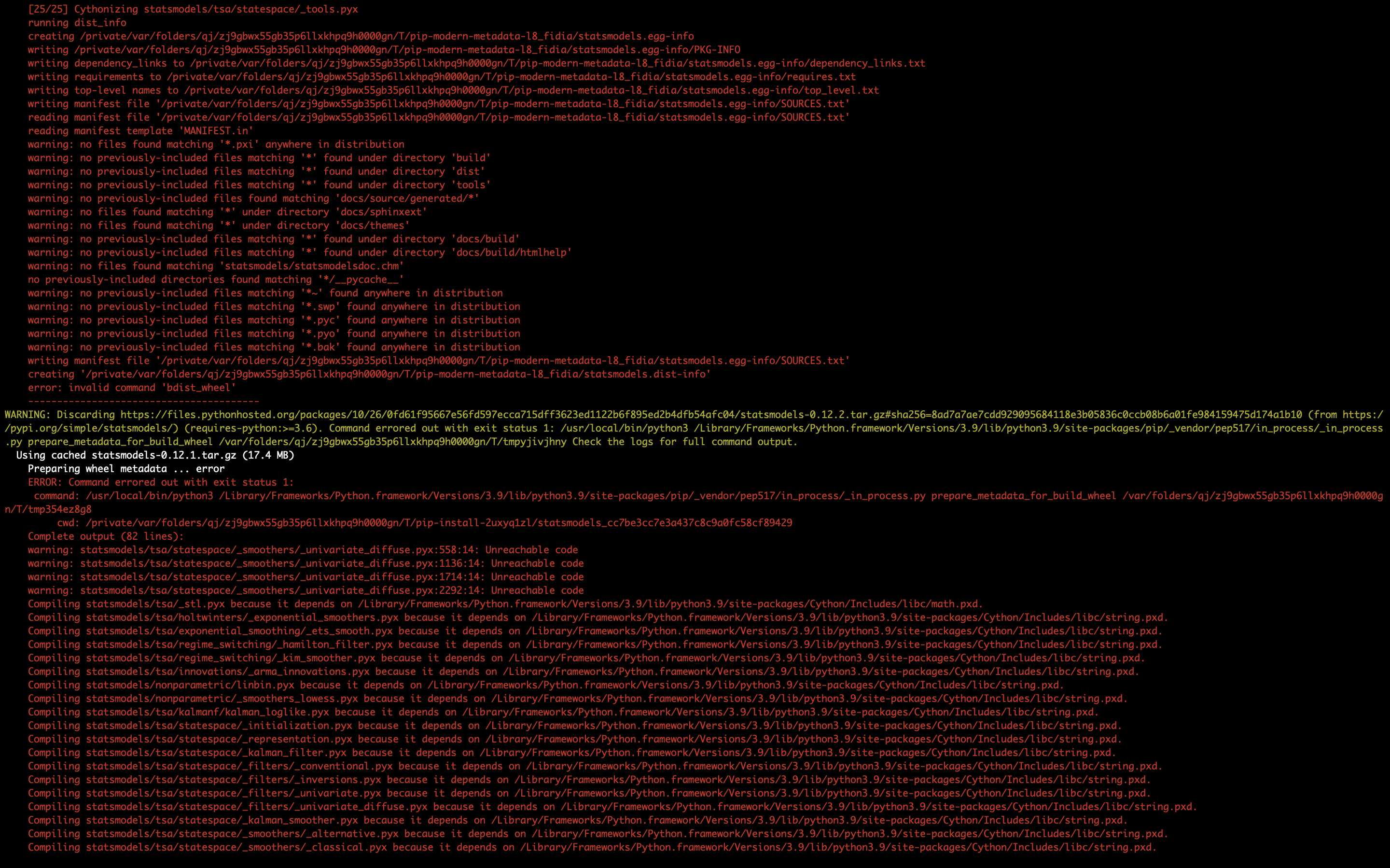 Unable To Install Statsmodels On Python 39 On Osx Mojave · Issue 7626 · Statsmodels