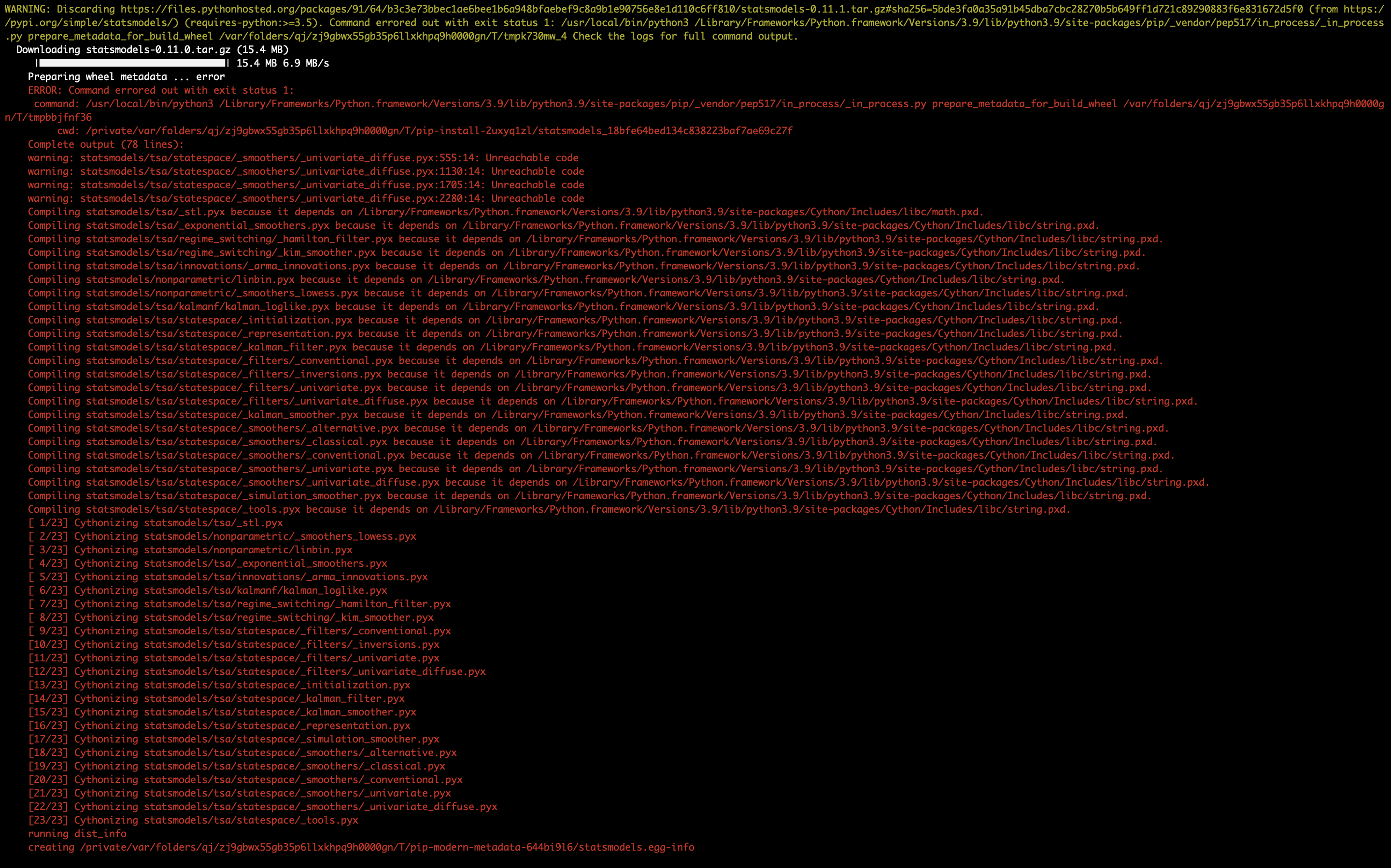 Unable to install statsmodels on Python 3.9 on OSX ( Mojave ) · Issue #7626 · statsmodels ...