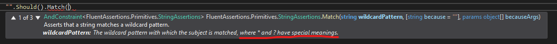 Improve documentation for string `Match` · Issue #1570 · fluentassertions/fluentassertions · GitHub