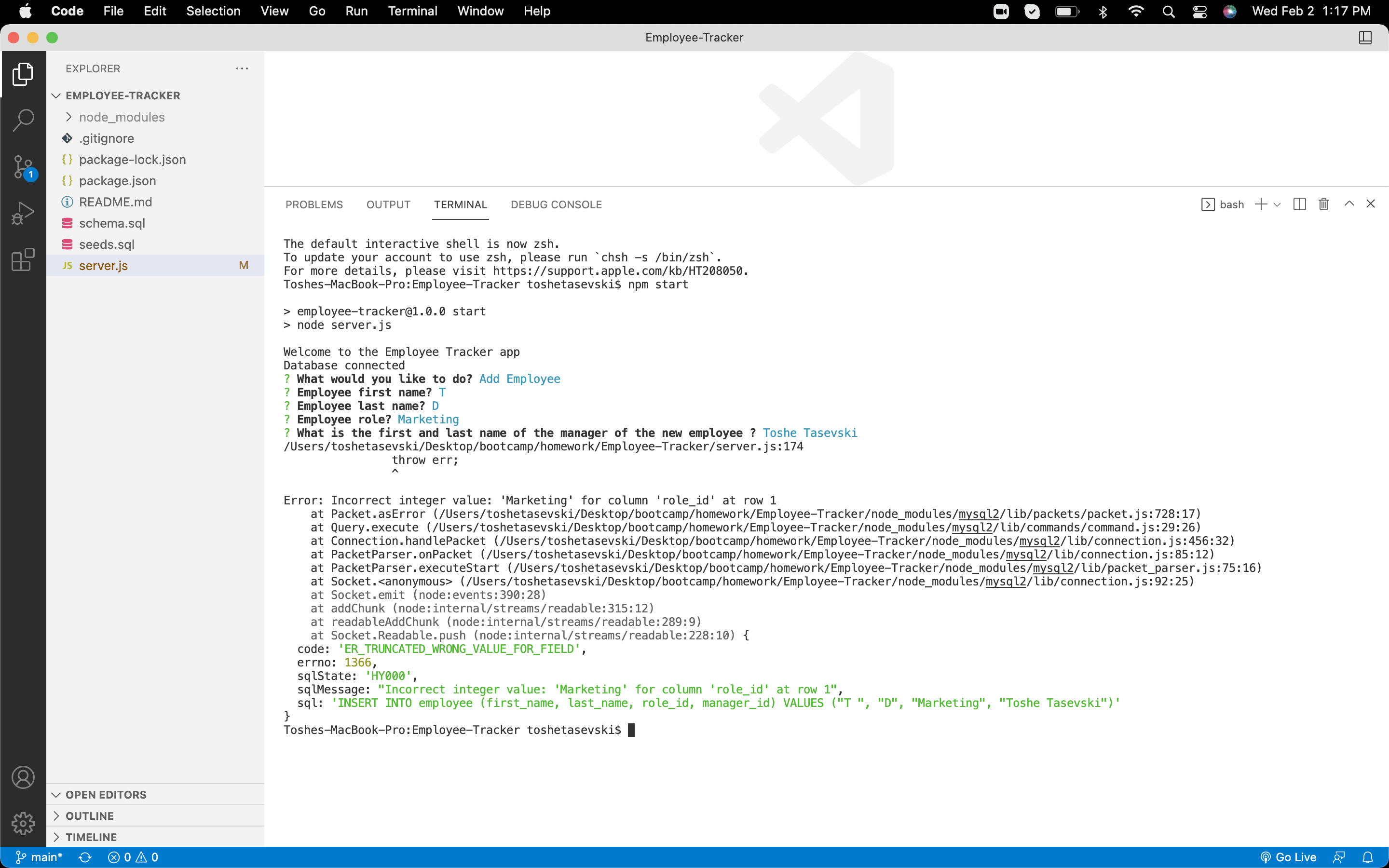 GitHub - Tasevski87/Employee-Tracker