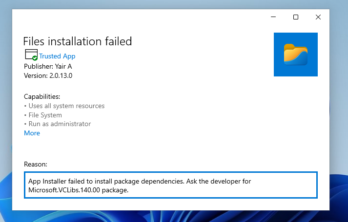 Files installation failed. Microsoft.VCLibs.140.00 package · Issue #6316 · files-community/Files ...