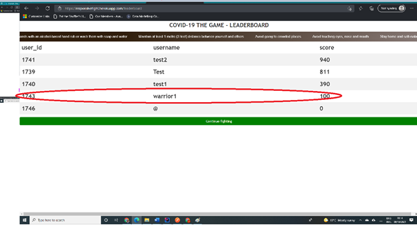 : The application allows an already used warrior name to be used again. A new user_id is also ...
