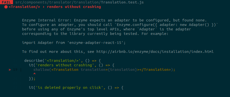 Enzyme Internal Error Setuptestsjs Adapter Not Found · Issue 7788 · Facebookcreate React App