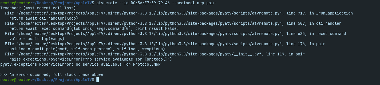 Unable to Pair Apple TV with tvOS15 · Issue #1458 · postlund/pyatv · GitHub
