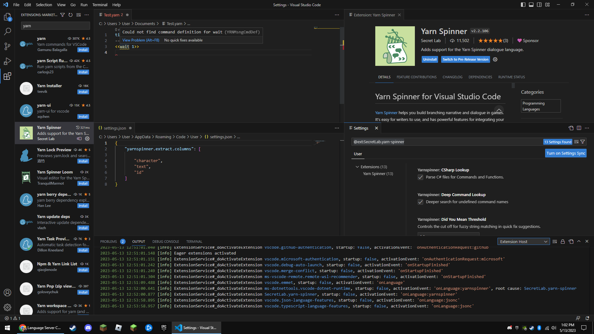 Language Server Command Data Not Loading · Issue #361 · YarnSpinnerTool/YarnSpinner · GitHub