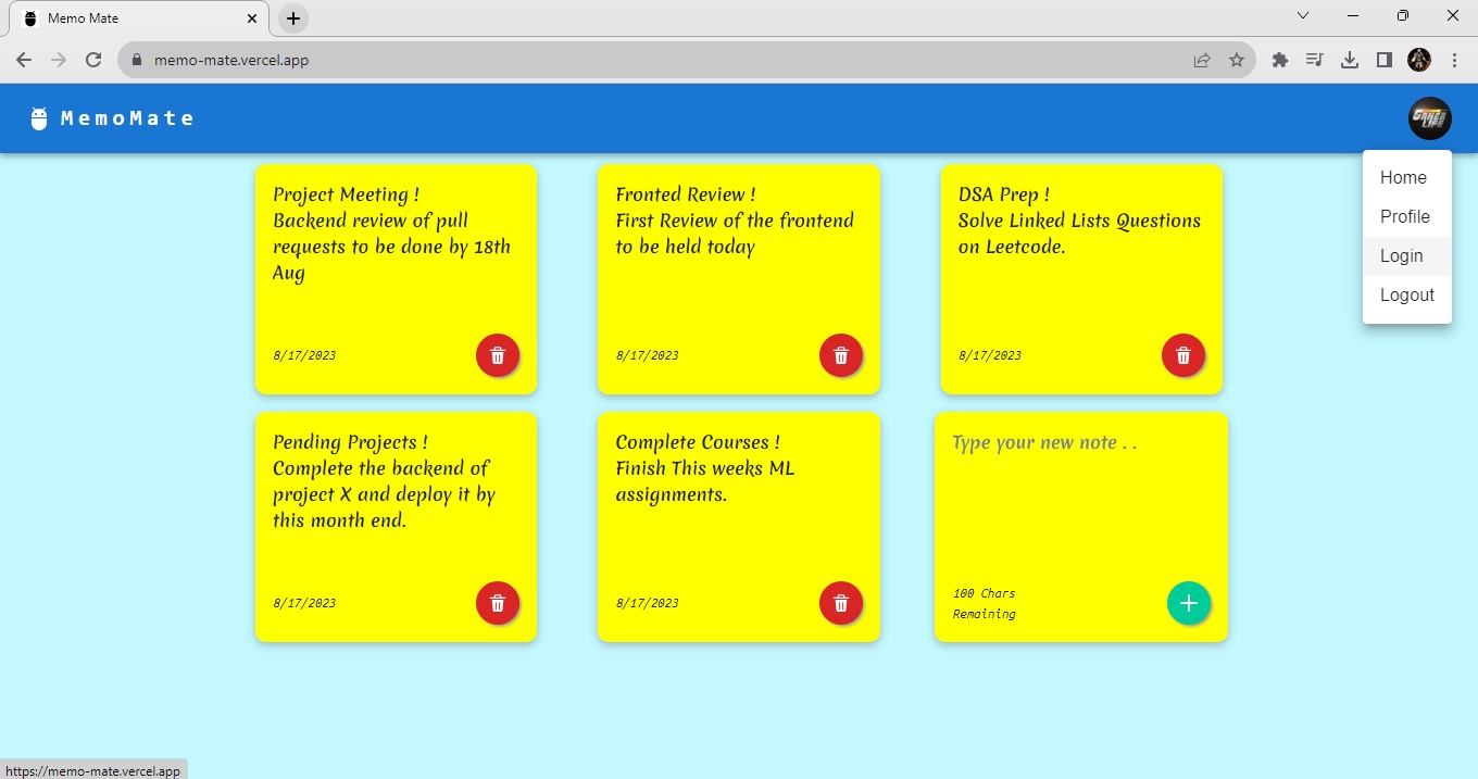 Github Pr3mkum4rmemo Mate A Fullstack Note Taking App Made Using React Chakra Ui Material 