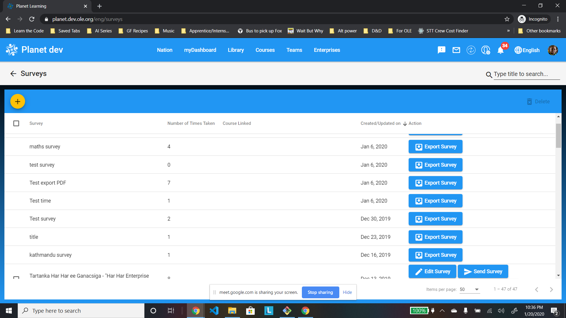 Surveys: Showing surveys from community on nation · Issue #5590 · open-learning-exchange/planet ...