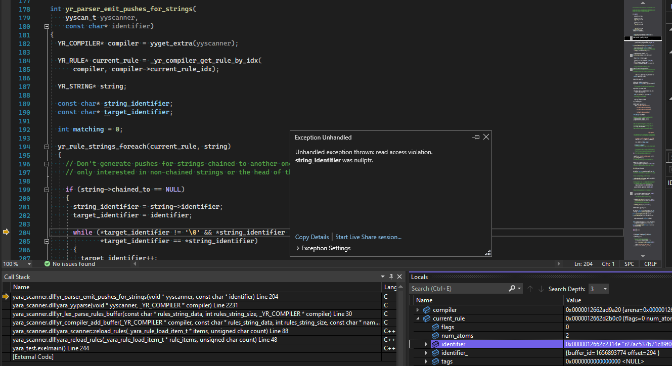 nullptr dereference in "yr_parser_emit_pushes_for_strings()" after ...