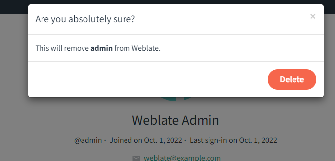 Confirmation on user deletion · Issue #7977 · WeblateOrg/weblate · GitHub