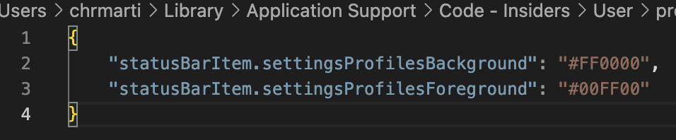 Profiles status bar item does not change color with settings · Issue ...