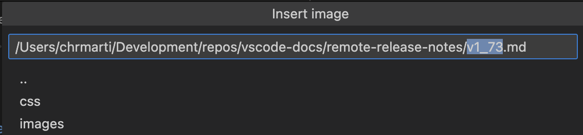 Markdown filename preselected when inserting image link · Issue #164545 · microsoft/vscode · GitHub