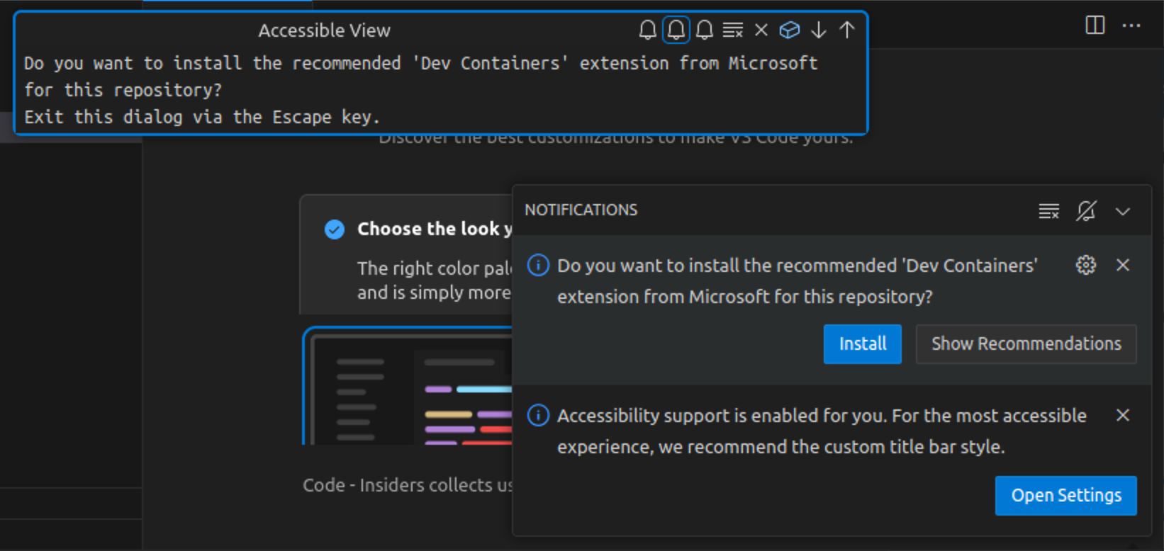 Notifications Accessible View: Show Recommendations button does not work · Issue #191710 ...