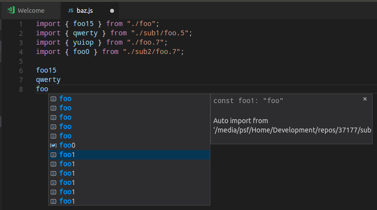 Auto imports: not working well when names clash · Issue #37283 · microsoft/vscode · GitHub