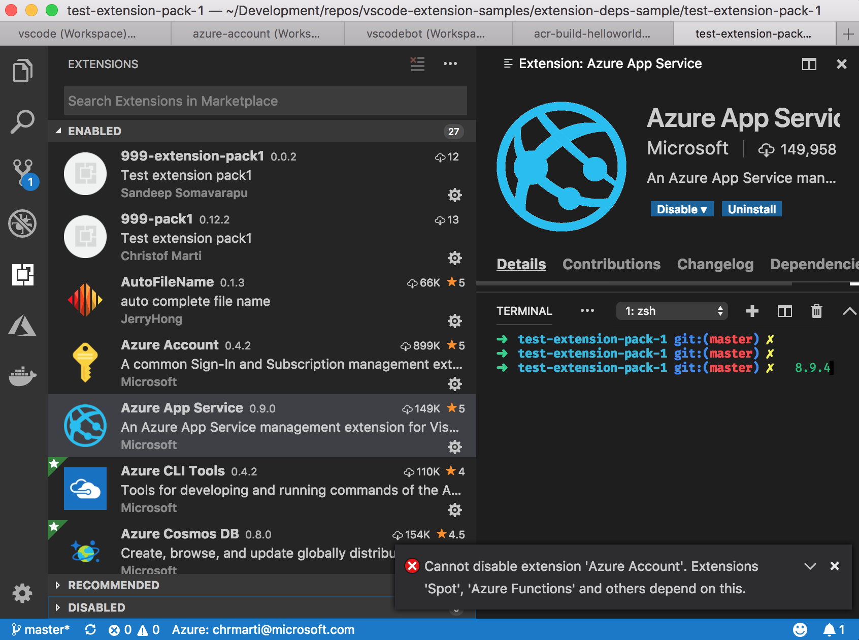 Disabling Azure App Service fails · Issue #55043 · microsoft/vscode · GitHub