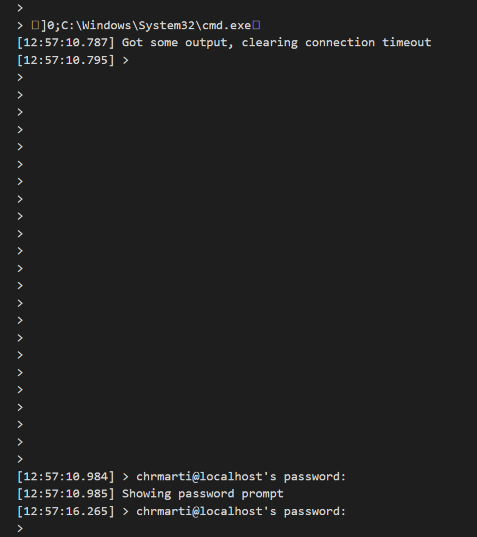 SSH password prompt shows escape sequences · Issue #1078 · microsoft/vscode-remote-release · GitHub