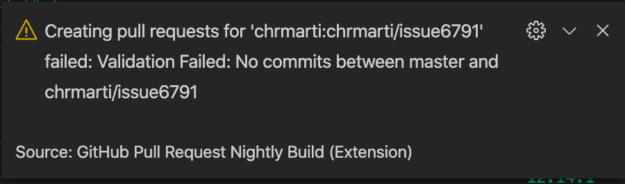 Validation Failed: No commits between master and issue branch · Issue #1705 · microsoft/vscode ...