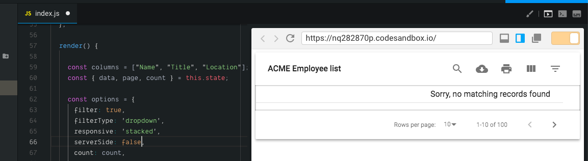 When serverSide is true. Empty data list doesn't display proper ...