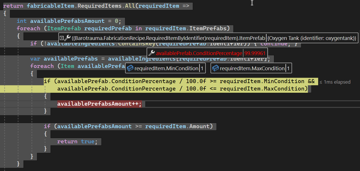 Floating point inaccuracy causes RequiredItem "Condition" check to fail ...