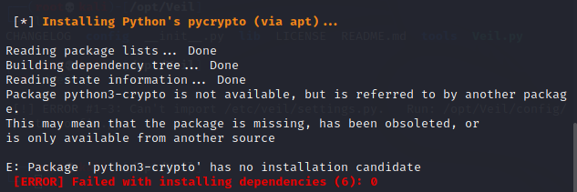 [ERROR] Failed with installing dependencies (6): 0 · Issue #449 · Veil-Framework/Veil · GitHub