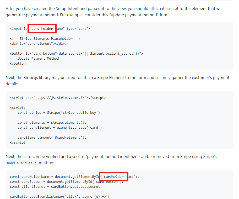 Incorrect Javascript Property For Setupintentpaymentmethod · Issue 735 · Laravelcashier