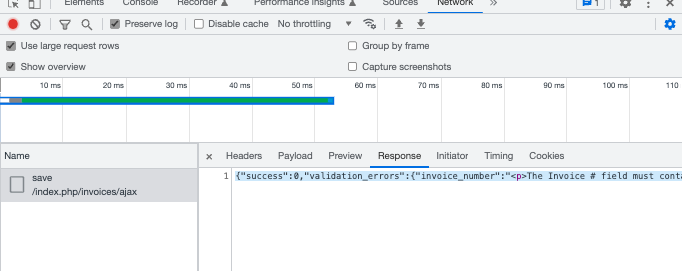 As soon as i change status 'sent' to viewed' error: The Invoice # field must contain a unique ...