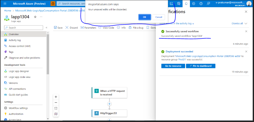 Showing Pop After Saving The Logic App · Issue 2006 · Azure Logicappsux · Github