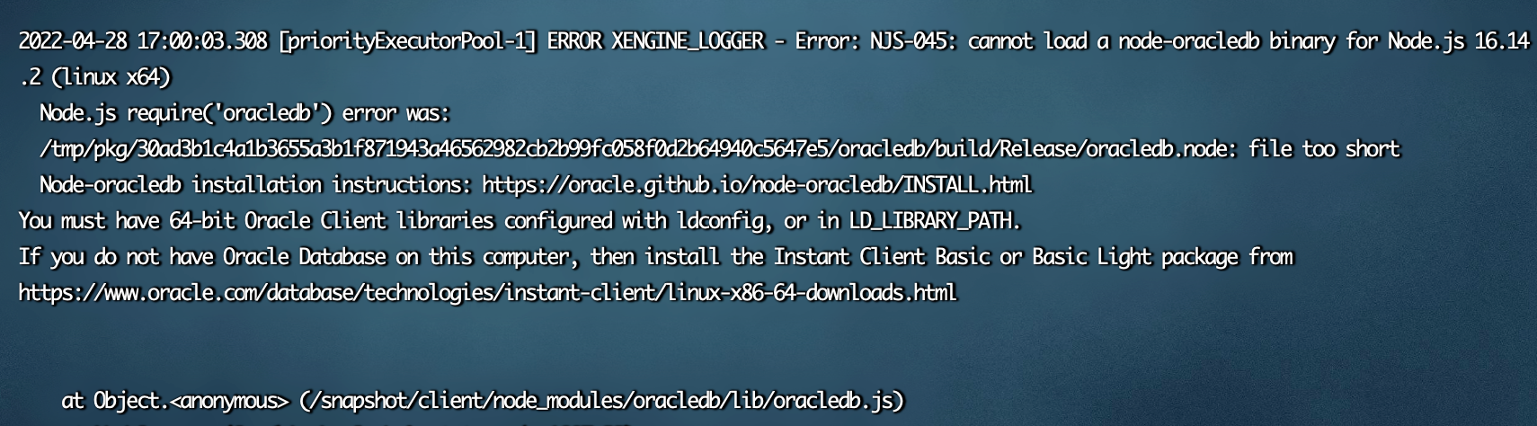 Create /tmp/pkg each time you start, if you start multiple worker_threads it will be an error ...