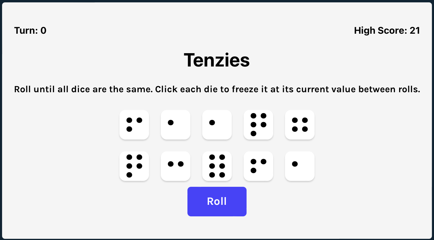 GitHub - nicholaswlee/tenzies: A fun dice game in React.js