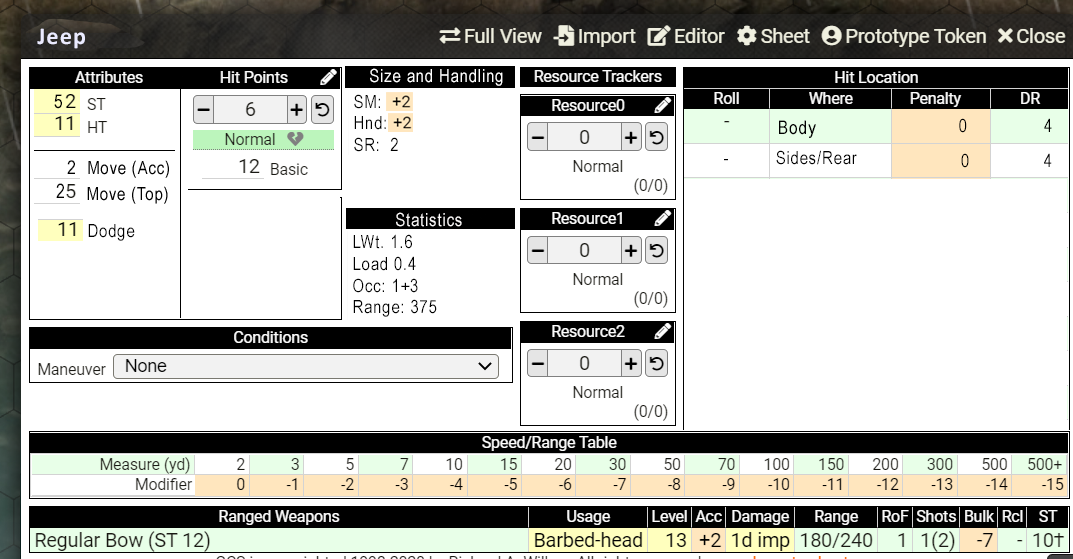 Feature Request: Lightweight vehicles actor sheet · Issue #1042 · crnormand/gurps · GitHub