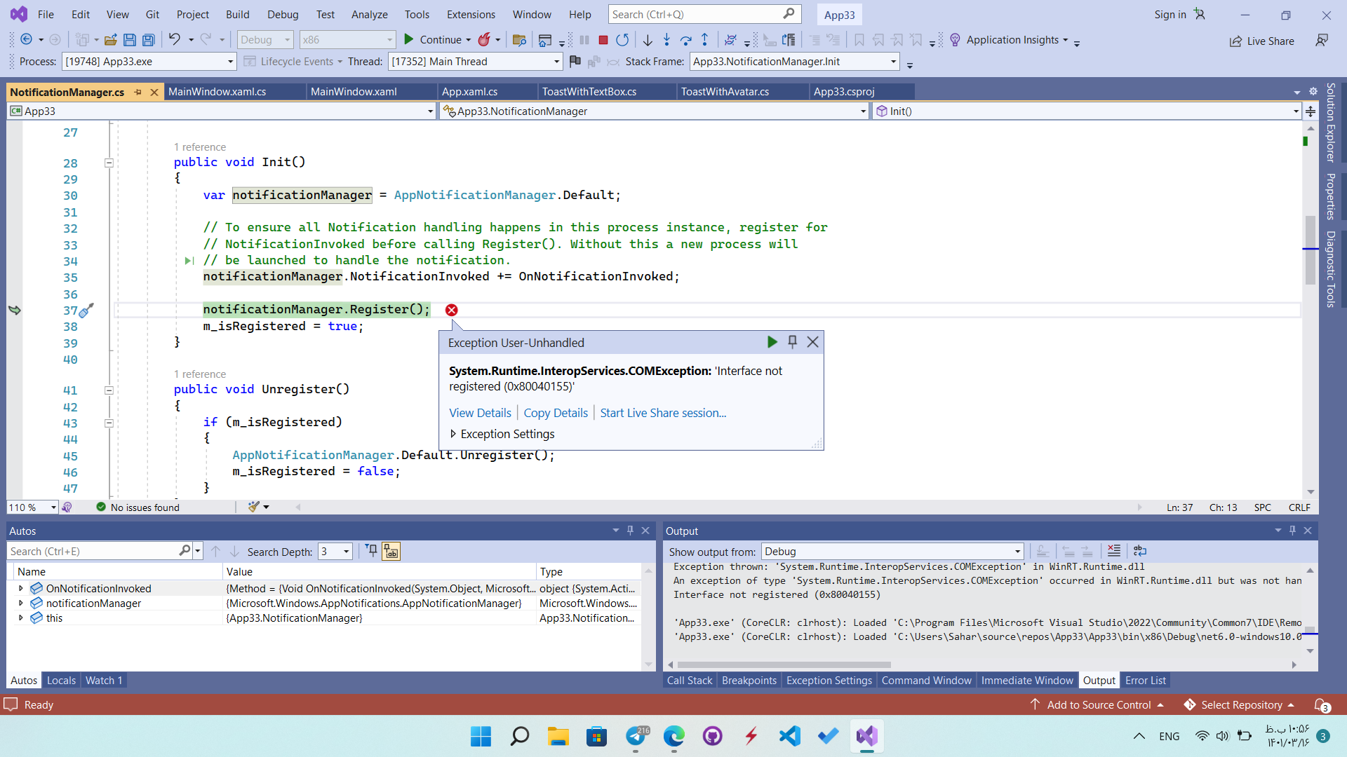 AppNotifications can not be registered · Issue #2585 · microsoft ...