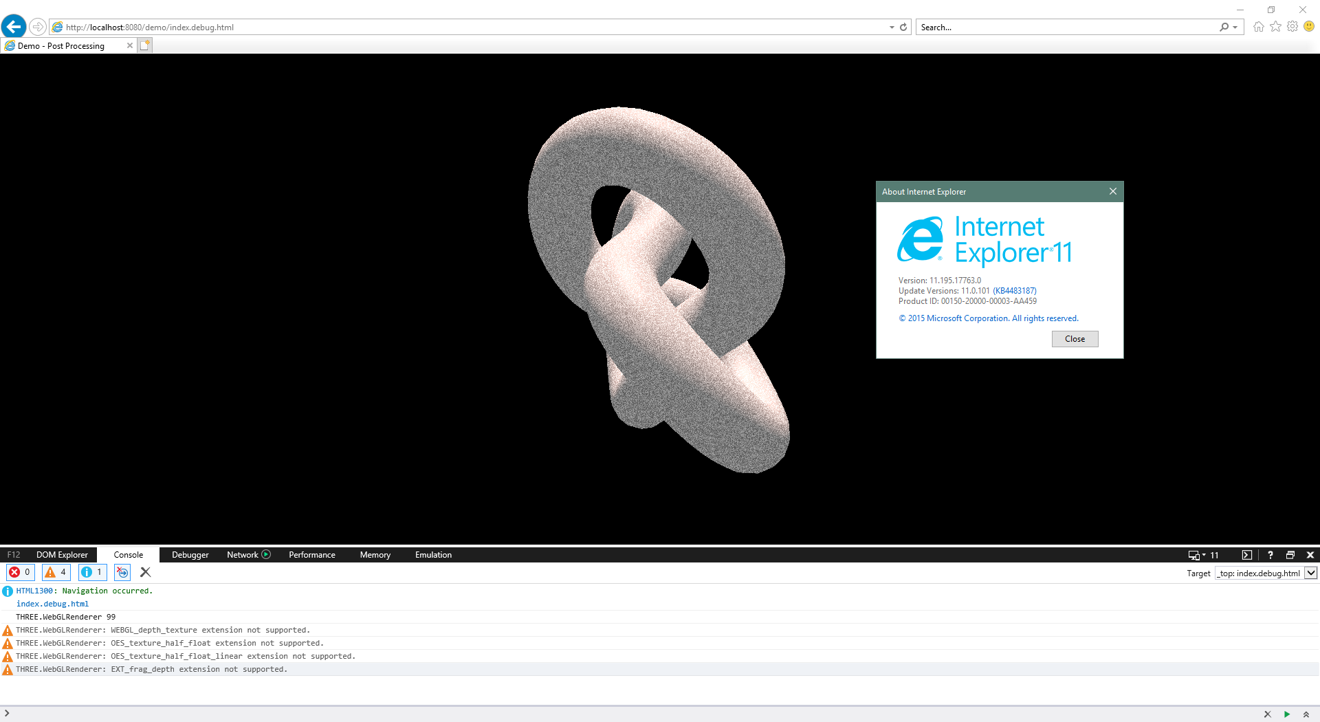 Not working with ie11 · Issue #102 · pmndrs/postprocessing · GitHub
