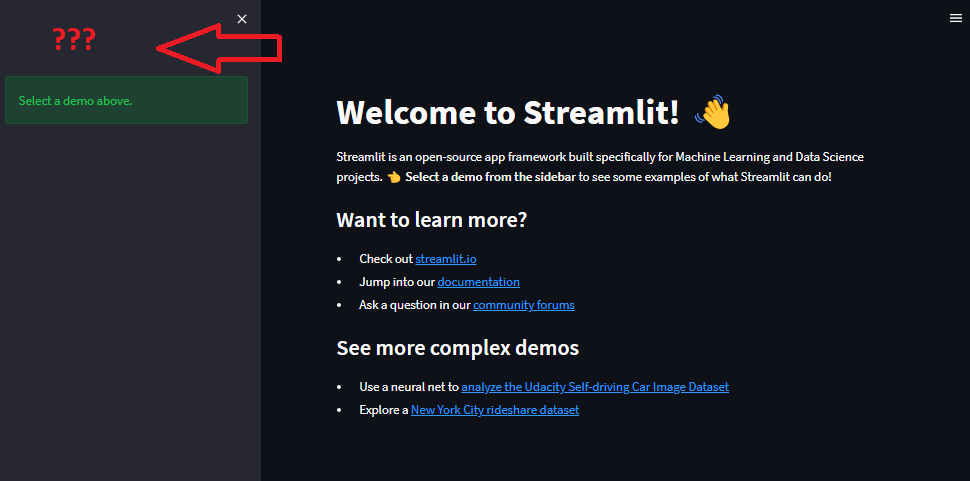 Choose A Demo Select Box Is Not Showing When Typing Streamit Hello In