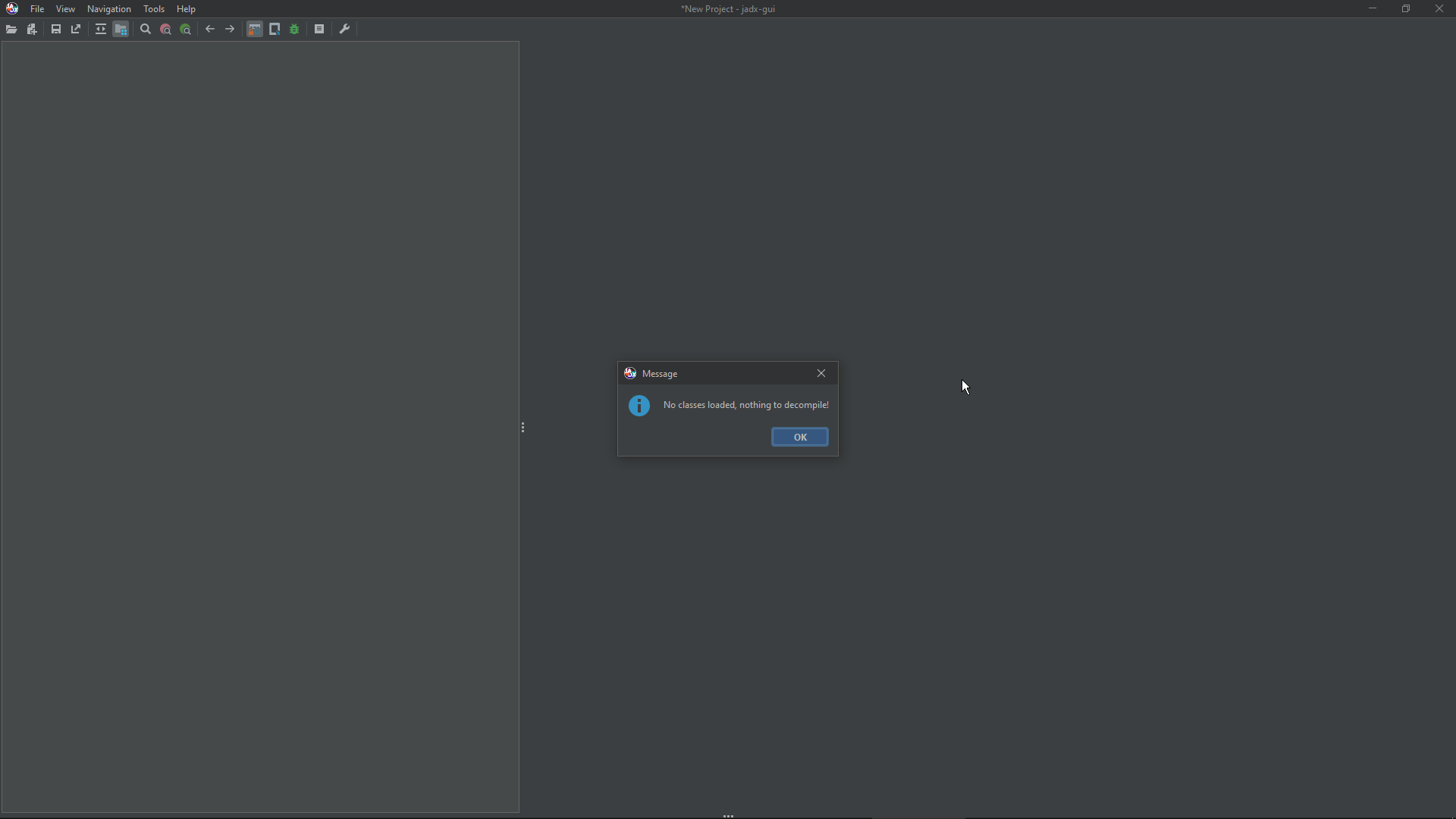 [core] Early decompilation error: no classes loaded, nothing to decompile