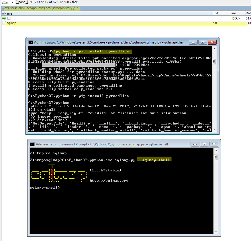 about using readline in windows · Issue #3447 · sqlmapproject/sqlmap · GitHub