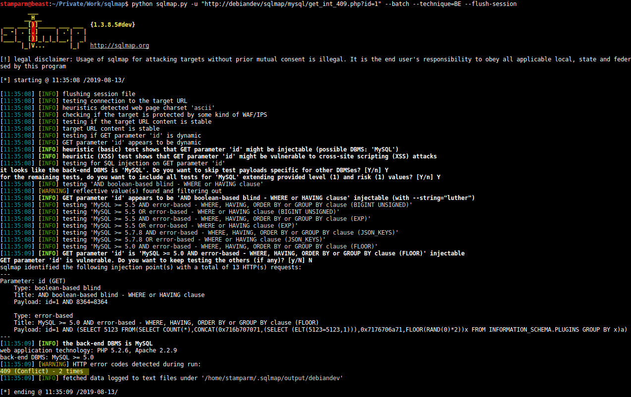 Ignore Code409 Doesnt Work Sqlmap Closes While Scanning · Issue 3877 · Sqlmapproject