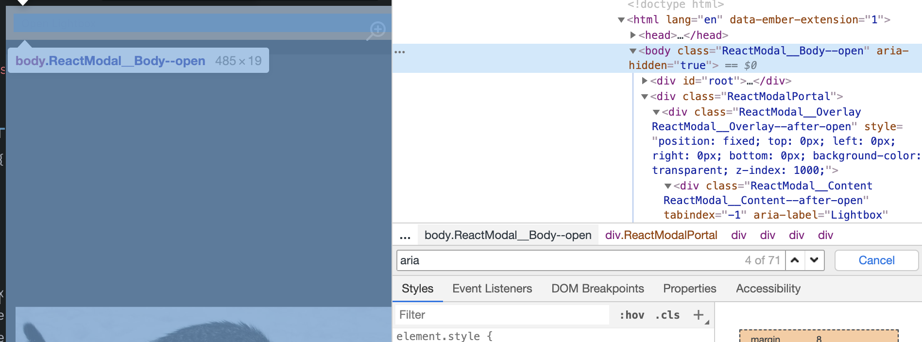 Application hidden from screen readers when lightbox up. · Issue #184 · frontend-collective ...
